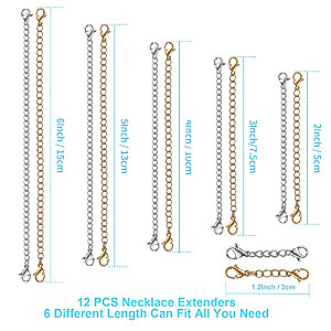 Necklace Extender, 10 PCS Chain Extenders for Necklaces, Premium Stainless Steel Jewelry Bracelet Anklet Necklace Extenders (5 Gold, 5 Silver), Length: 2" 3" 4" 5" 6", by UUBAAR