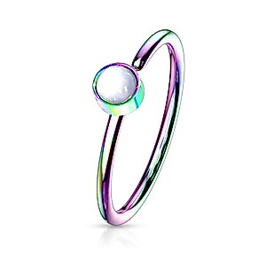 Amelia Fashion 20 Gauge Single Illuminating Stone Set Bendable Nose Hoop Ring 316L Surgical Steel (Choose Color) (Rainbow/Clear)