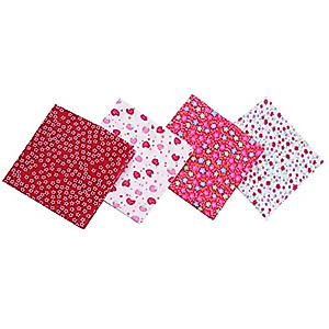 ABOOFAN Cotton Sheets Cotton Sheets Craft Fabric Bundle Patchwork Squares Floral Printed Cotton Craft Fabric for Home Cloth DIY Artcraft Accessory (Red) Floral Bed Sheets Cotton Bed Sheets