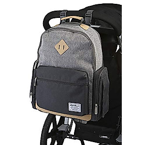 Eddie Bauer Places & Spaces Bridgeport Diaper Bag Backpack, Cooler Bottle Pockets and Changing Pad Included, Light Grey and Tan