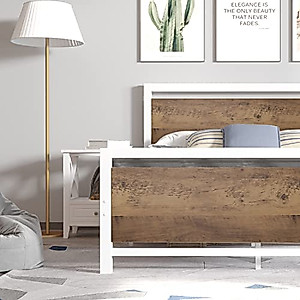 Catrimown Queen Bed Frame with Headboard White Queen Bed Frame with Heavy Duty Steel Slat Supports Metal Platform Bed Frame Queen Size Under Bed Storage Space, Queen Bed Frames No Box Spring Needed