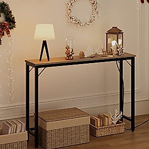 IDEALHOUSE Console Table with Power Outlets & USB Ports, Narrow Sofa Table with Charging Station, 39.3" Industrial Entryway Table, Behind Couch Table for Living Room, Hallway, Foyer, Bedroom-Grey