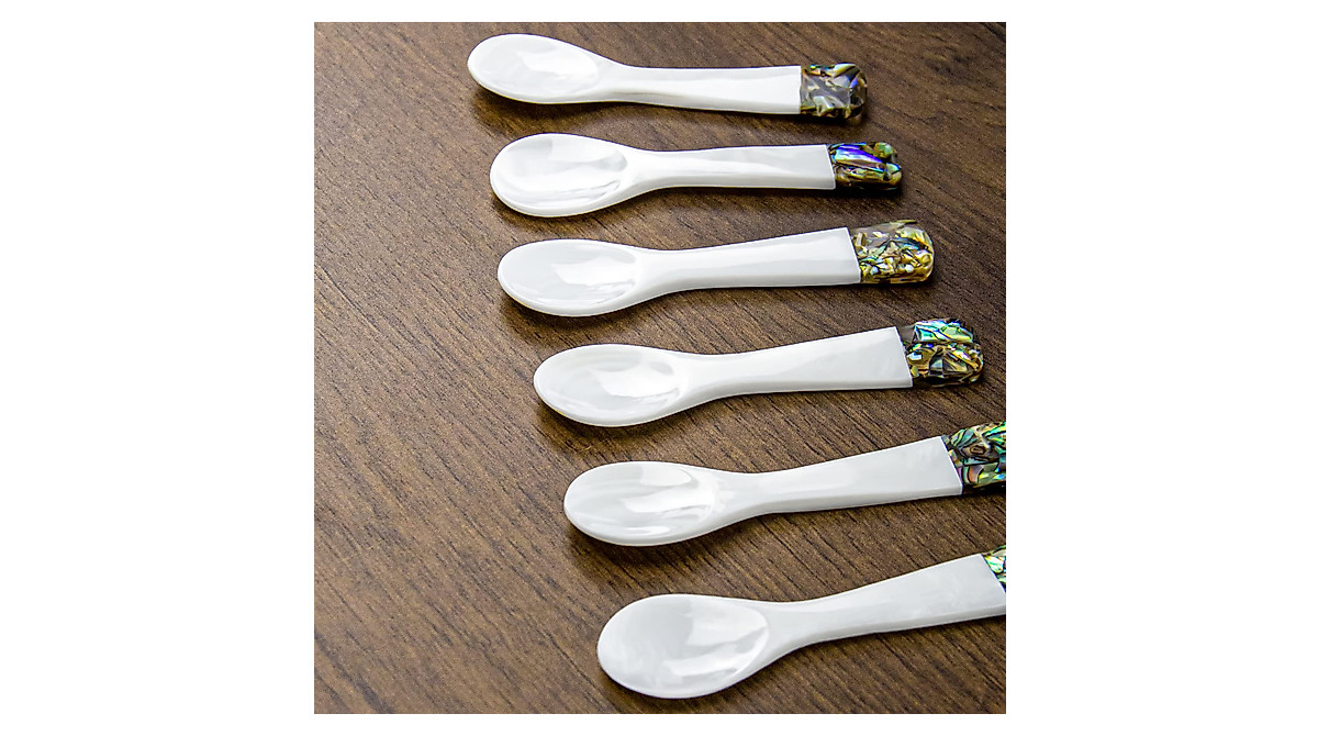 DUEBEL Set of 6 Mother of Pearl Caviar Spoons - Elegant Food Serving
