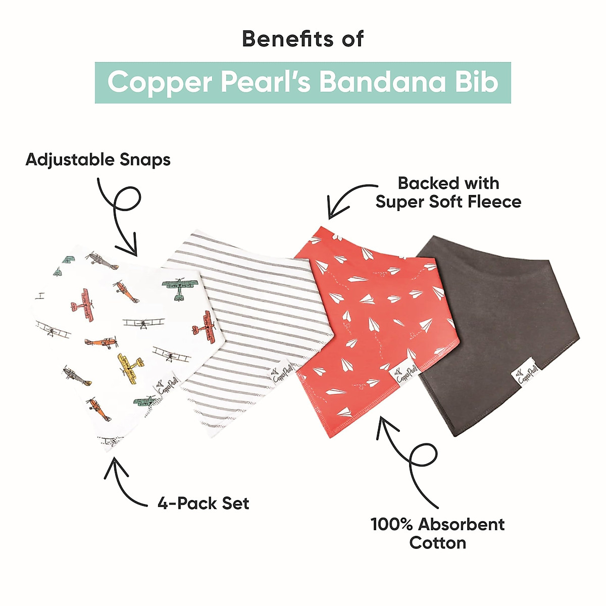 Copper Pearl Baby Bandana Bibs - 4 Pack Soft Cotton Baby Bibs for Drooling and Teething, Absorbent Drool Bibs for Baby Girl and Boy, Adjustable to Fit Newborns to Toddlers, Tons of Styles (Bliss)