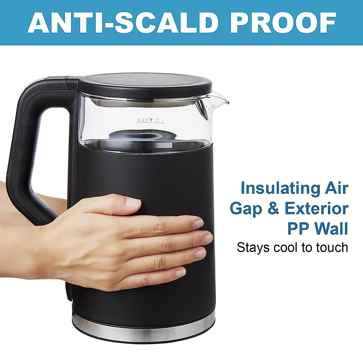 Tesslux Electric Tea Kettle, 1.7 Liter / 1500W Water Boiler Heater with Temperature Control, Cordless, BPA-Free, 4 Preset Heating Programs, Glass Boiling Teapot, Black