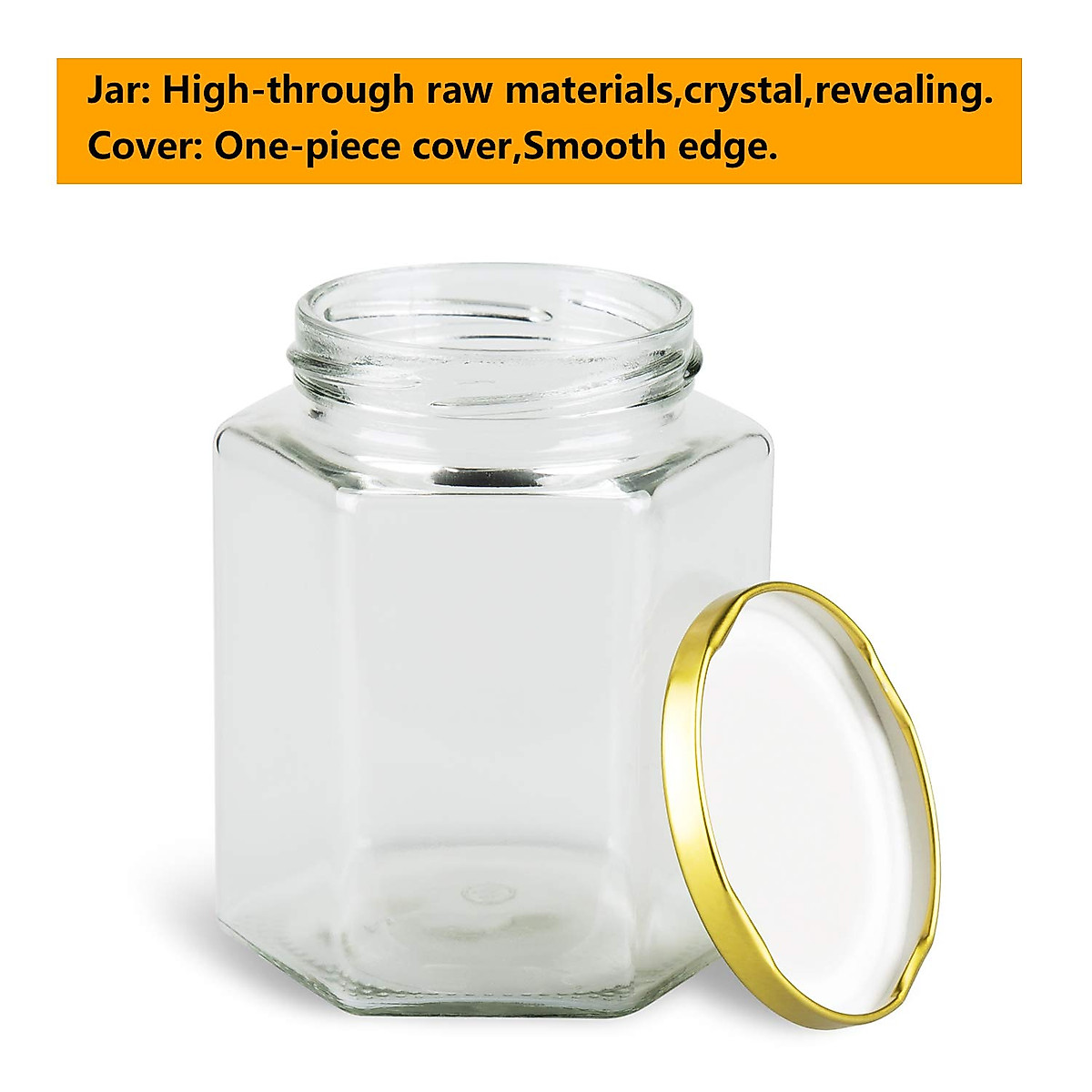 Encheng 16 oz Clear Hexagon Jars,Glass Jars With Lids(Golden),Mason Jars For Honey,Foods,Jams,Liquid,Spice Jars Herd Jars Canning Jars For Storage 12 Pack
