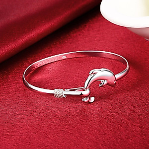 Cutesmile Fashion Jewelry 925 Sterling Silver Cute Dolphin Bangle Bracelets for Women