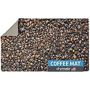 Drymate Coffee Maker Mat, (Coffee Station Bar Accessory) Protects Kitchen Countertops From Spills, Stains & Scratches - Absorbent/Waterproof/Machine Washable (USA Made) (12” x 20”) (Coffee Beans)