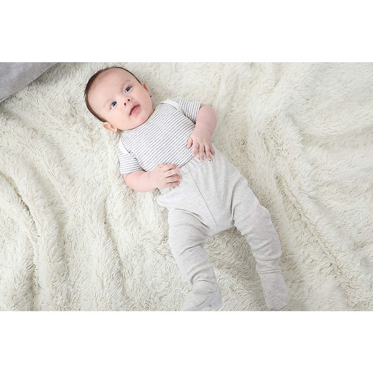 O2 BABY Organic Cotton Unisex Baby Jogger Pants, 3-Pack Pull-on Bottoms, Newborn Leggings (Newborn, Grey/White/Green)