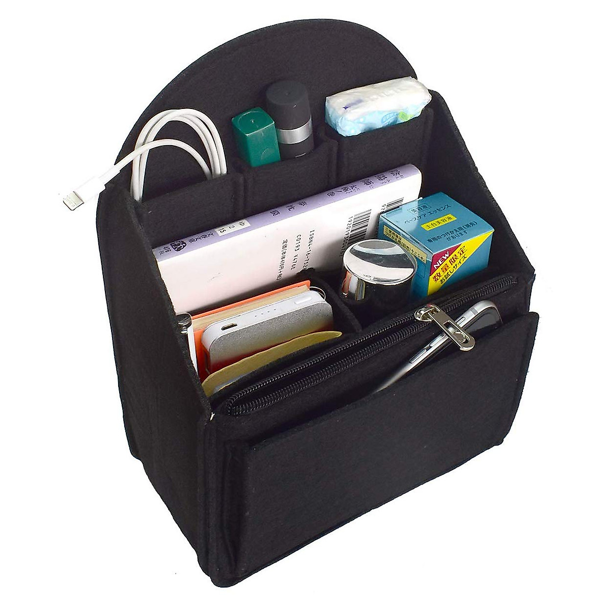 VANCORE Felt Backpack Insert Organizer for Rucksack Handbag Travel Shoulder Bag (Black,Large)