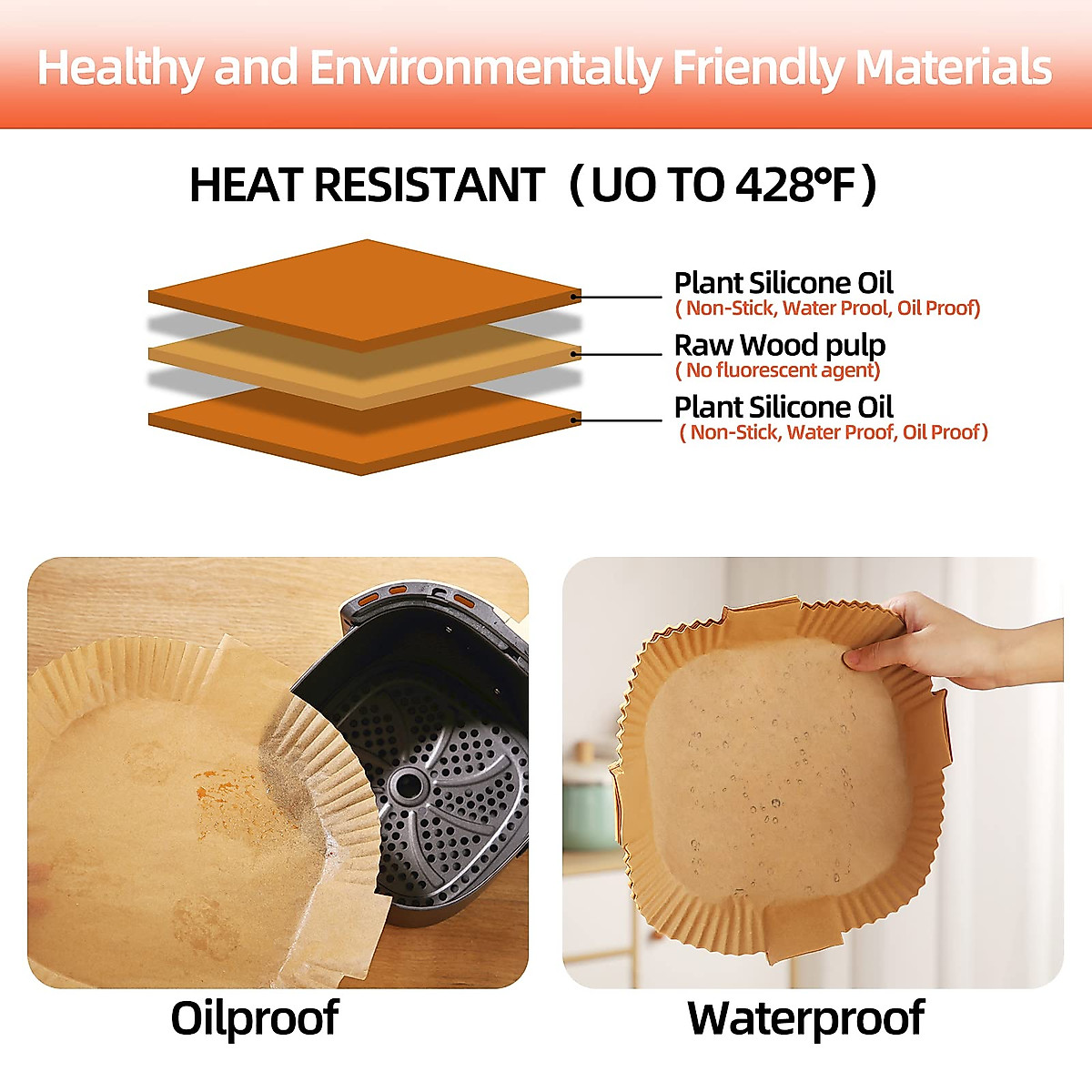 Rumia Air Fryer Liners Disposable Parchment Paper Square,7.9-inch (Fit 5-8 QT) Airfryer Liners for Air Frying, Baking, Roasting Microwave, Unbleached Oil-proof Food Grade Parchment Paper(100Pcs 8inch)