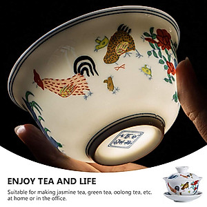 DOITOOL China Traditional Teacup Ceramic Chinese Tea Cup Porcelain Tea Bowl Gaiwan Teacup with Lid and Saucer Teapot Teaware for Home Tabletop Decor White