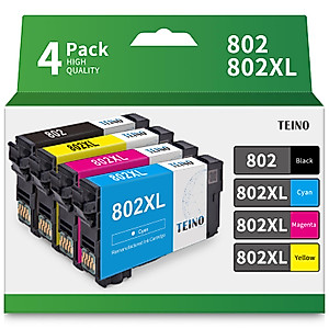 TEINO 802 Ink Cartridges Replacement for Epson 802 802XL Ink Cartridges Combo Pack for Epson Workforce Pro WF-4740 WF-4730 WF-4720 WF-4734 EC-4020 EC-4030 (4-Pack) 802XL T802XL Ink Cartridges