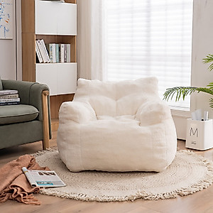 Homtique Bean Bag Chairs, Soft Tufted Foam Bean Bag Chair with Teddy Fabric for Adults and Kids, Comfy Lazy Sofa for Living Room, Bedroom (Ivory)