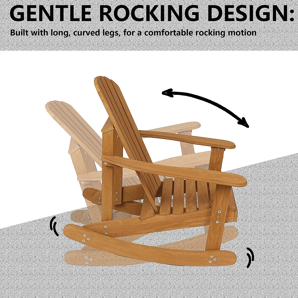 LuxenHome Rocking Chair Outdoor, Rocking Adirondack Chair, Canadian Hemlock Wood Adirondack Chairs, Patio Outdoor Rocking Chairs, Lounge Chairs for Outside, Brown Finish Lawn Chairs