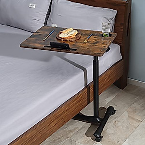 ETHU Overbed Table with Wheels, Upgrade Adjustable Hospital Bed Table, Rolling Tray Table, Overbed Bedside Rolling Laptop Table for Home & Medical