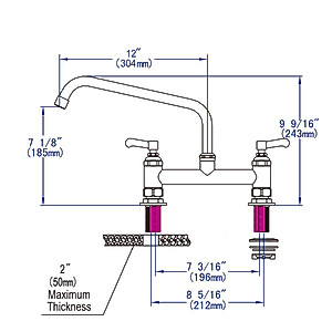 CWM Commercial Sink Faucet 8 Inch Center Commercial Faucets with 12 Inch Swviel Spout Deck Mount Faucet