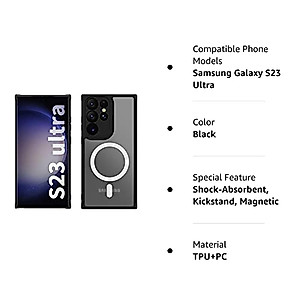 YMHML for Samsung Galaxy S23 Ultra Magnetic Case, Galaxy S23 Ultra Case with Camera Cover, Translucent Matte Back Anti-Fingerprint Shockproof Phone Case Compatible with Wireless Charger