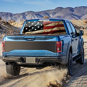 WILDLAVIE Truck Rear Window Perforated Decal Wrap Size 58" x 18" American Flag Graphic Vinyl Sticker Patriotic Decoration Fit Most Pickup Trucks SUV
