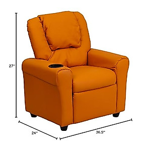 BizChair Orange Vinyl Kids Recliner with Cup Holder and Headrest
