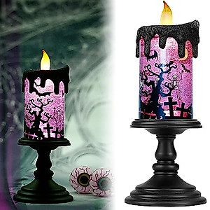 DERAYSION 10" Halloween Snow Globe Candle Lantern, Battery Operated Glittering Lighted Rotating Flameless Candles, 3 AA Battery-Powered Halloween Decoration Gifts for Friends, Loved Ones and Children