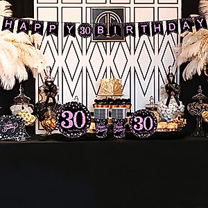 Rainmae 30th Pink Gold Birthday Party Supplies Tableware Set-16 Guests Include Plates Cups Napkins Knives Spoons Forks Table Cloth Banner for 30 Years Old Party Decoration Birthday Wedding Anniversary
