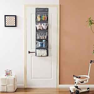 YOUDENOVA 2 Pack Door Hanging Organizer for Bathroom, 5-Shelf Closet Hanging Storage Shelves with Metal Hooks, Nursery Hanging Organizer, Grey