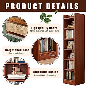6-Tier Open Shelf Bookcase, 71'' Brown Corner Bookcase with Storage,Open Display Cabinet with Back Panel, Tall Narrow Bookcase for Home Office Classroom