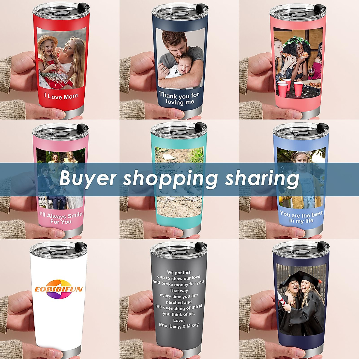 Personalized Coffee Tumbler with Pictures Text, 20oz Custom Insulated Stainless Steel Tumbler, Customized Father's Day Birthday Gifts for Men Women, Travel Coffee Cup with Lids
