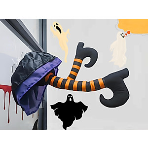 Outdoor Halloween Decorations Large Crashing Witch into Tree Hanging Decor, 24'' Pose-able Witches Legs Flying into The Door Window Wall Props Ornaments, Funny Witches Wreath Flying Crashed