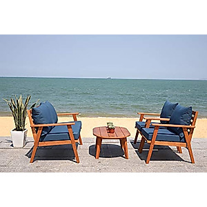 SAFAVIEH PAT7050A Collection Deacon Natural and Beige 4-Piece Outdoor Patio Set