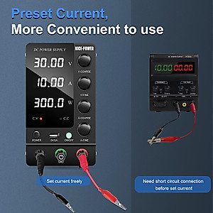 NICE-POWER DC Power Supply Variable 30V 10A, Adjustable Switching Regulated DC Bench Power Supply with Output Switch High Precision 4-Digit LED Display, Benchtop Lab Power Supplies with 5V/2A USB Port