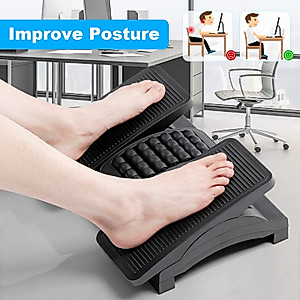 Adjustable Office Footrest for Under Desk Ergonomic Foot Stool Foot Rest Improves Posture and Circulation for Home Office with Massage Roller Non-Slip, Black