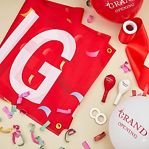 42 Pieces Grand Opening Decorations Kit Includes 1.5 x 9.8 ft Grand Opening Banner 40 Balloons and Satin Ribbon for Events Inaugurations Ceremonies (Red, White)