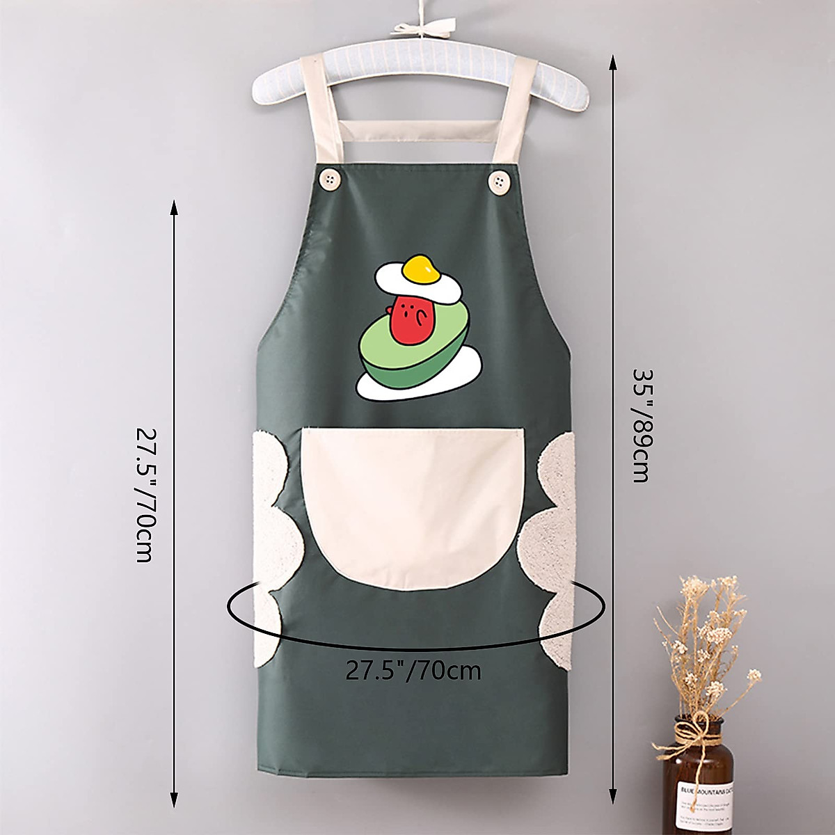 2 Pack Kitchen Cooking Aprons, Waterproof Bib with Large Pockets Hand Wipe Aprons，Adjustable Bib Soft Chef Apron，for Women Men Chef Coveralls Crafting BBQ (Lemon Blue Egg Green Grey)