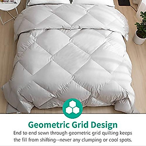 APSMILE Feathers Down Comforter California King, All Season Organic Feathers Down Duvet Insert- 64oz Geometric Grid Machine Washable Bedding Comforter(104x96, Cloud Grey)