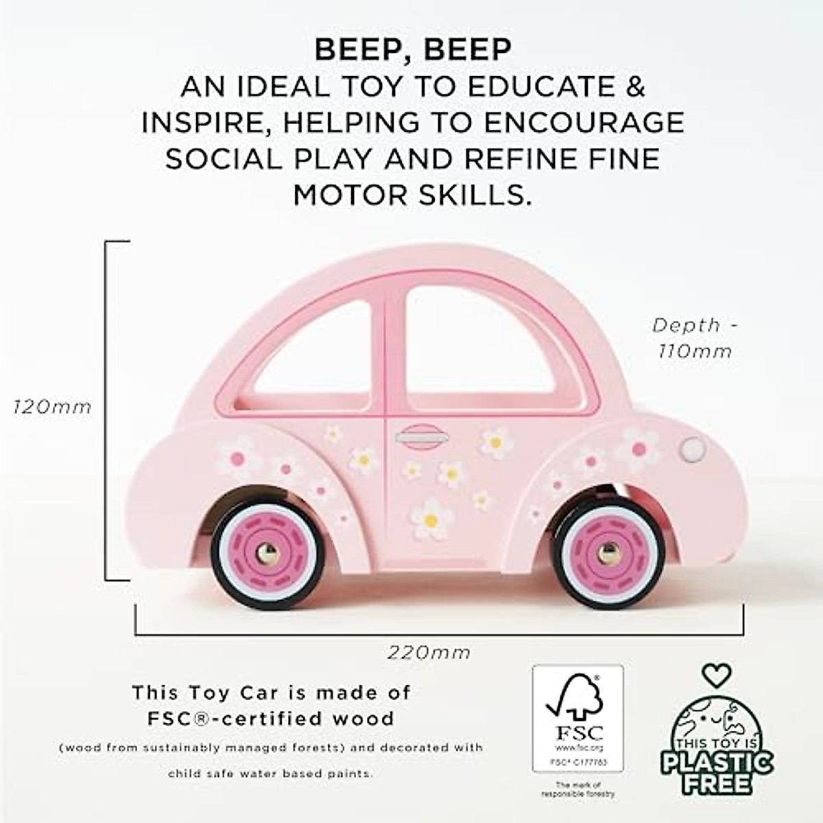 Le Toy Van - Wooden Daisylane Sophie's Car Accessories Play Set for Dolls Houses - Wooden Car Toy with Luggage Accessory - Dollhouse Accessories - Suitable for Ages 2+,Bright Pink, Medium