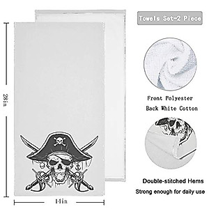 Naanle 2 Pcs Trendy Pirate Skull Pattern Soft Fluffy Guest Decor Hand Towels, Multipurpose for Bathroom, Hotel, Gym and Spa (14" x 28",White Black)