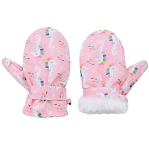 Zando Toddler Mittens Waterproof Snow Gloves Kids Gloves Lined Fleece Gloves Winter Warm Baby Mittens Toddler Gloves 02 Blue Dinosaur & Pink Hippo 2-3T