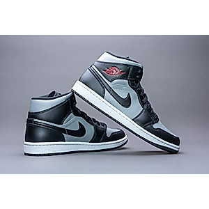 Nike Men's Air Jordan 1 Mid Shoes, Black/Gym Red-particle Grey, 9