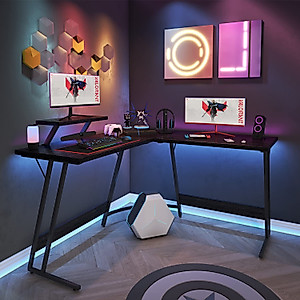 Homall L Shaped Gaming Desk Computer Corner Desk PC Gaming Desk Table with Large Monitor Riser Stand for Home Office Sturdy Writing Workstation (Classical Black, 51 Inch)