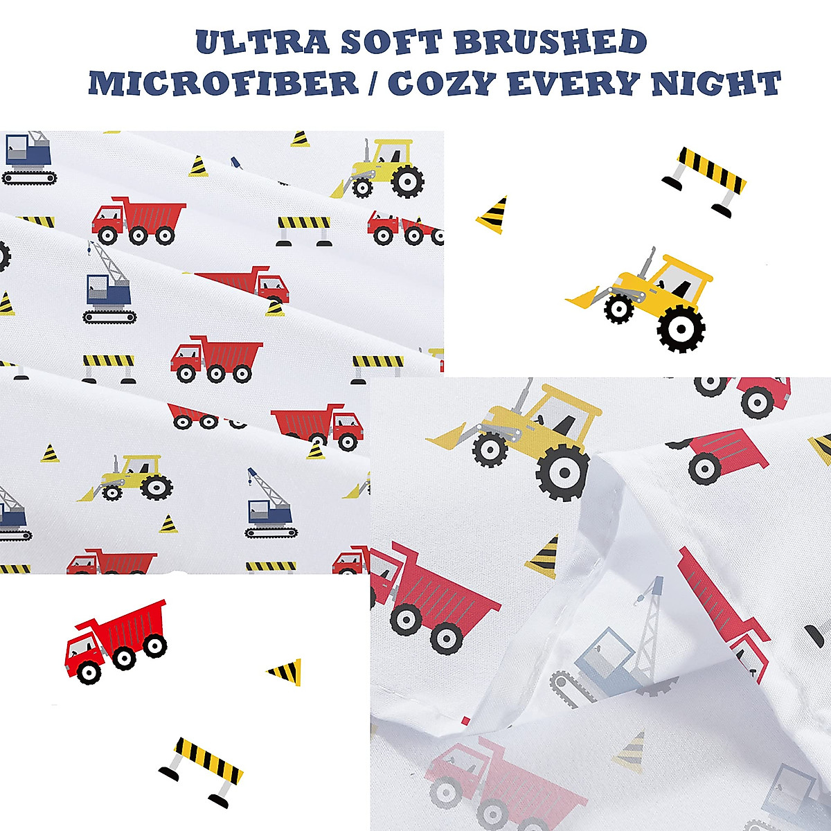 Viviland Kids Twin Sheet Set - Twin Size Printed Boys Bed Sheets - Kids Boys Toddlers Breathable Fitted Bed Sheet Twin - Excavator Toys Theme