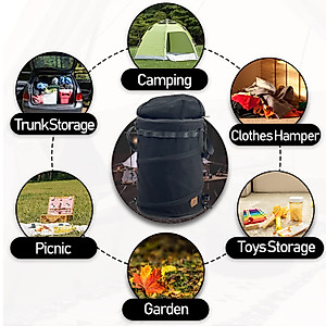 Sutekus Pop Up Storage Bin Collapsible Trash Can Recycle Container Reusable Utility Storage Bag with Zippered Lid for Camping, Laundry, Storage and Garden (Black)
