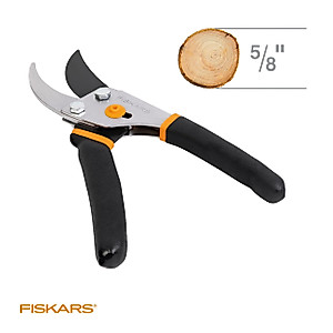 Fiskars Gardening Tools: Bypass Pruning Shears, Sharp Precision-ground Steel Blade, 5/8” Plant Clippers (91095935J)