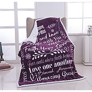 Faith Hope Love Blankets for Women | Inspirational Gifts for Women - Thoughtful Birthday Gifts for Women | Christian Blanket Gifts for Christian Friend Women or Men (Purple, Sherpa Fleece)