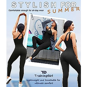 TrainingGirl Women's Sports Jumpsuits One Shoulder Yoga Romper Sleeveless Tummy Control Bodysuits Workout Leggings Tracksuits