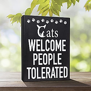 JennyGems Cats Welcome People Tolerated Wooden Sign, Cat Mom Gift and Decor, Funny Cat Signs, Made in USA