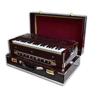 VRINDAVANBAZAAR.COM Deluxe Portable Harmonium, Dark Mahogany, 2 Reeds, 3.5 octaves