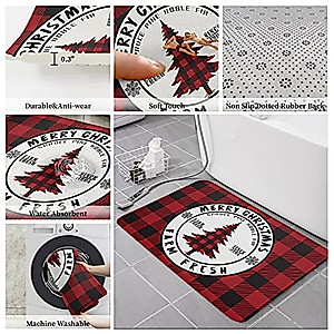 Bathroom Floor Rugs Merry Christmas Sponge Doormat Absorbent Non Slip Durable Flannel Mat Farm Fresh Christmas Tree Red Buffalo Plaid Christmas Memory Foam Mats for Bathroom Kitchen20 x 31.5 inches
