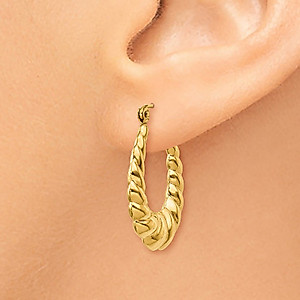 14k Yellow Gold Twisted Hoop Puffed Shrimp Earrings - 25mm x 18mm